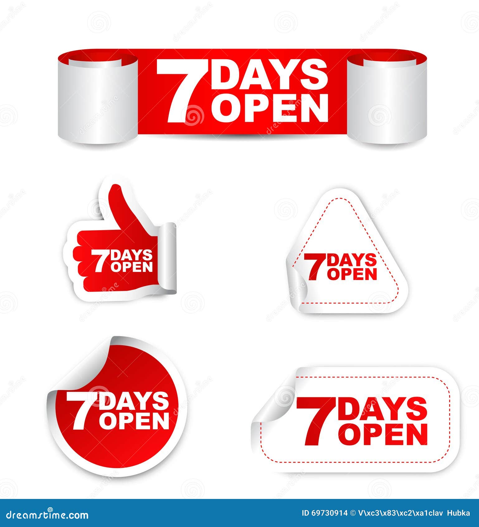 Red Set Paper Stickers 7 Days Open Stock Vector - Illustration of ...