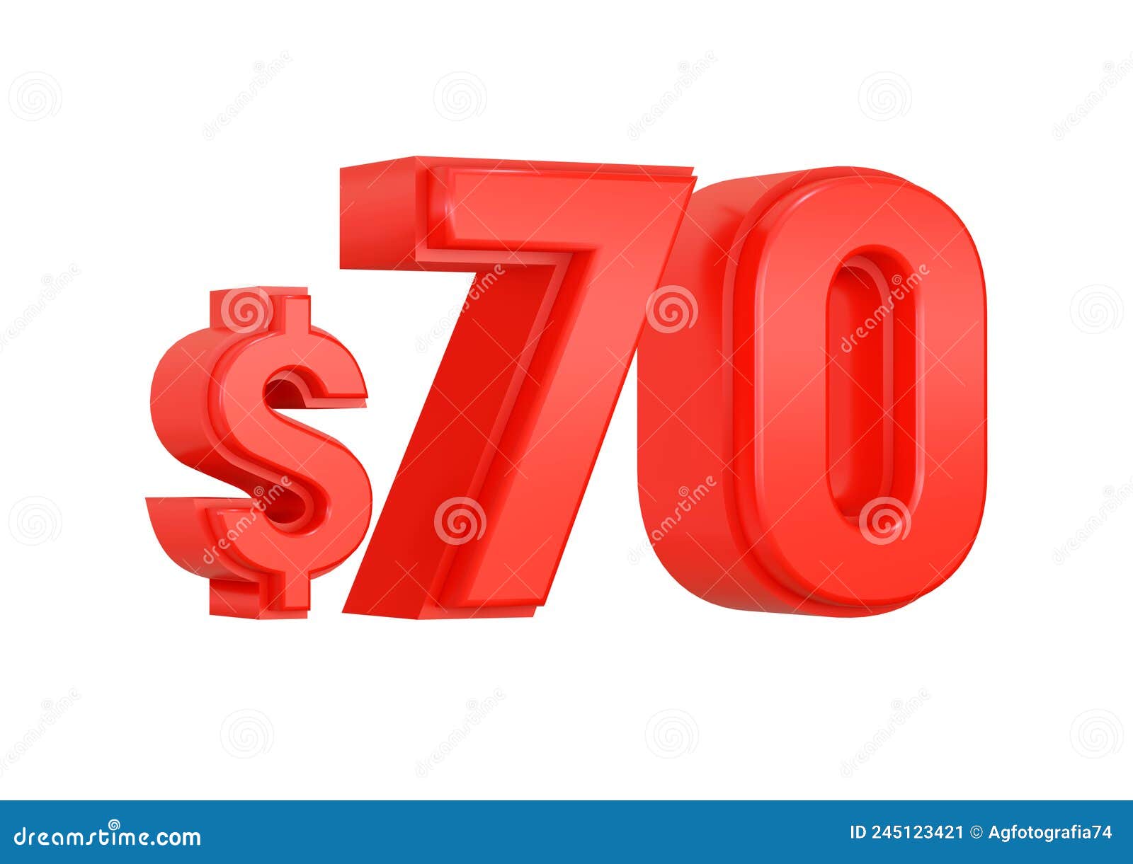 Red 70 Seventy Dollars Price Symbol Isolated on White Background Stock ...
