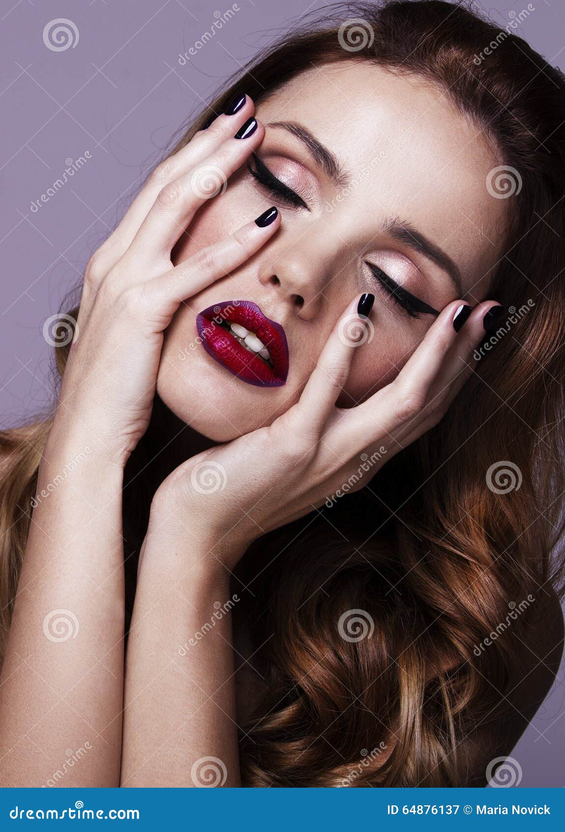 Red Lips And Nails Closeup Open Mouth Stock Image Image Of Glamour