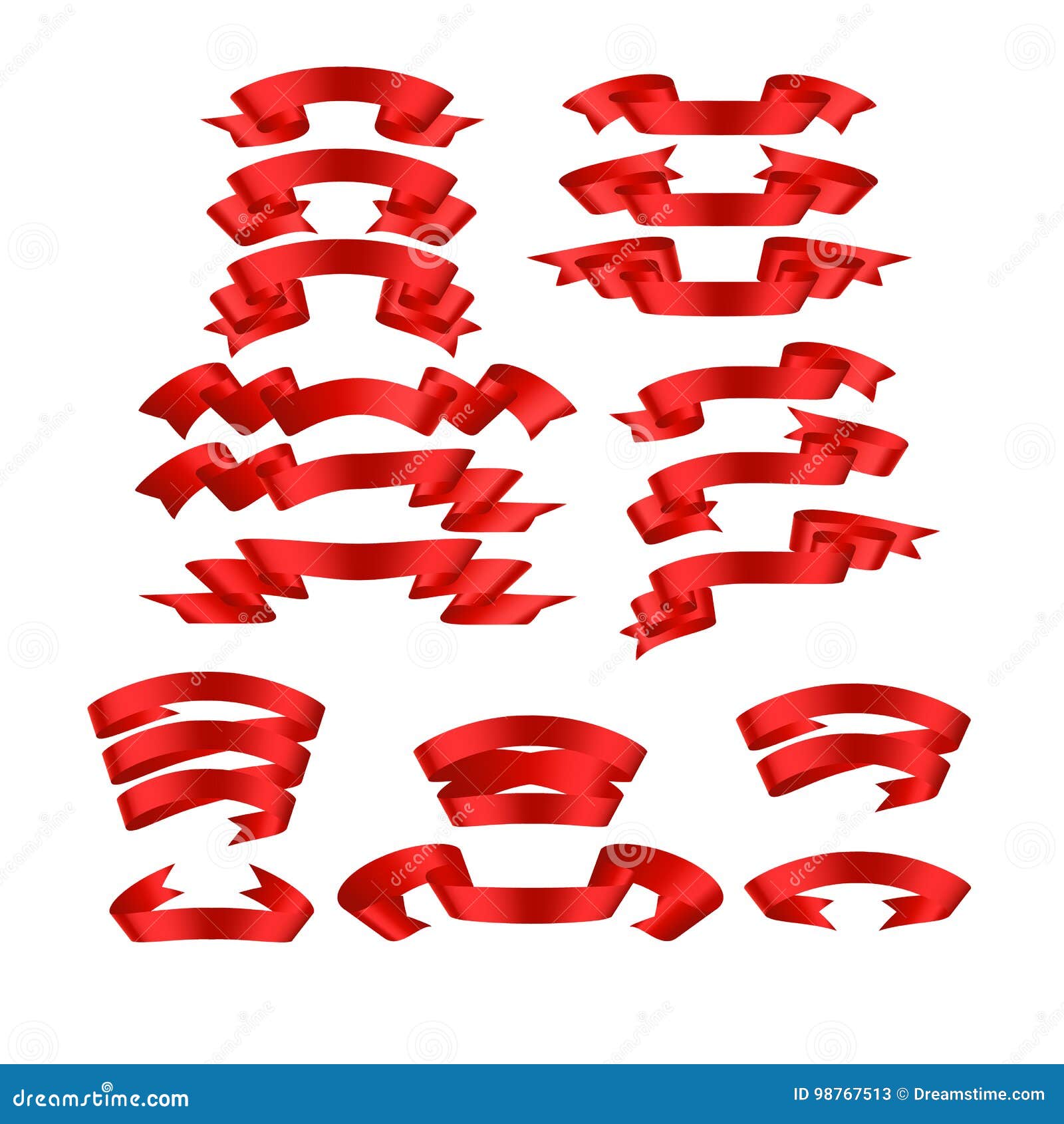 Red with Shadow and Gradient Ribbon Vector Banner Set Stock Vector ...