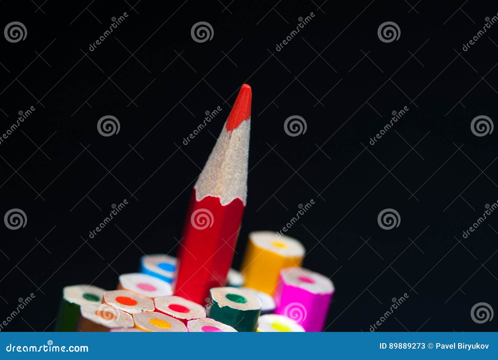 Red Sharpened Pencil among Colorful Crayons. Stock Image - Image of ...