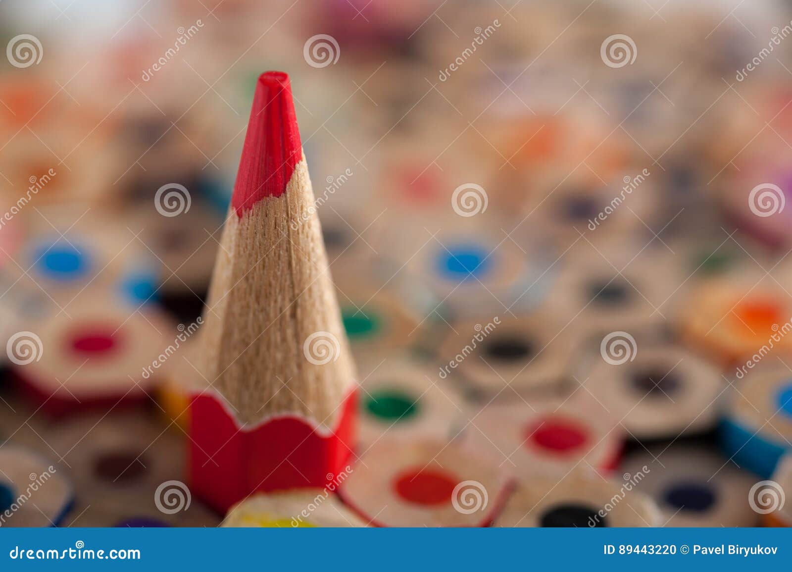 Red Sharpened Pencil among Multicolored Crayons Stock Photo - Image of ...