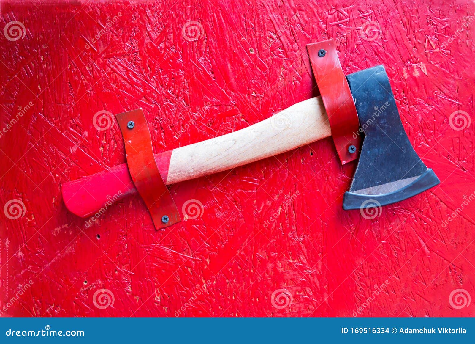 A Red Shield with an Ax As a Survival Tool at a Fire Station Stock ...