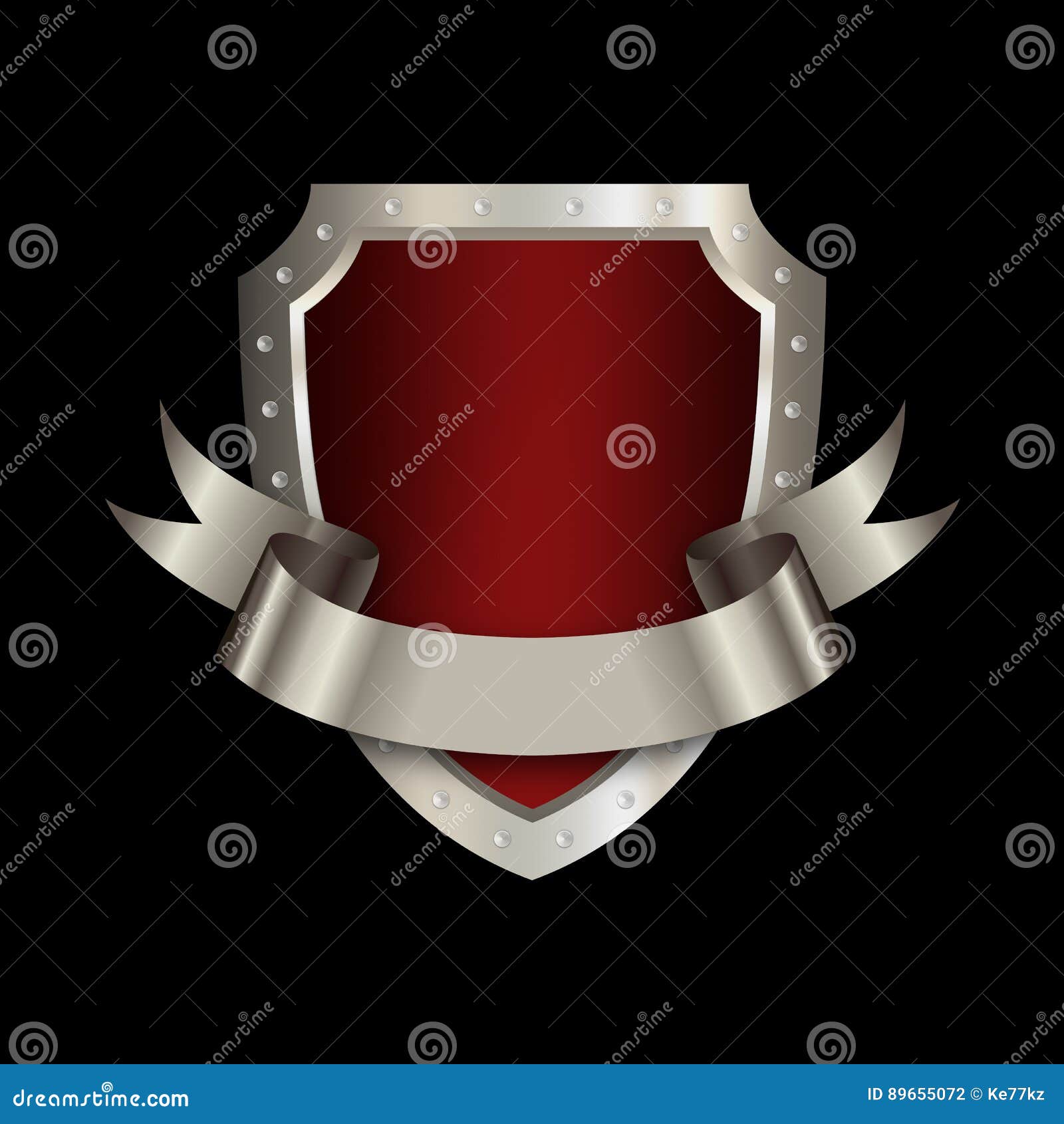 Red Shield with Chrome Riveted Border and Silver Ribbon. Stock ...