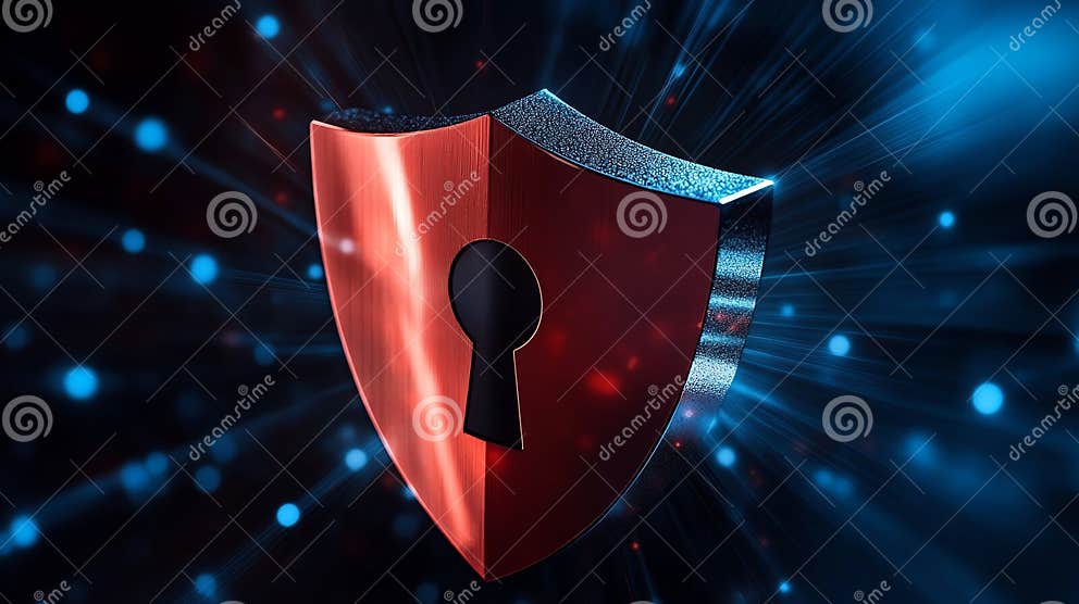 Red Shield with Keyhole Symbolizing Security, on a Blue Abstract ...