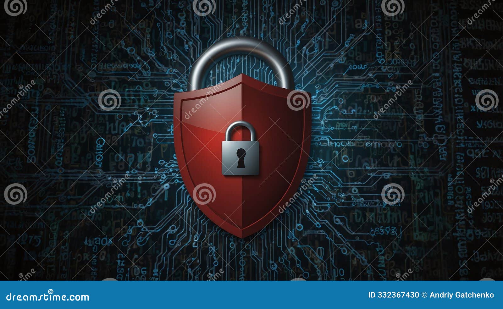 Red Shield with Lock Icon Against Circuit Board Background Representing ...