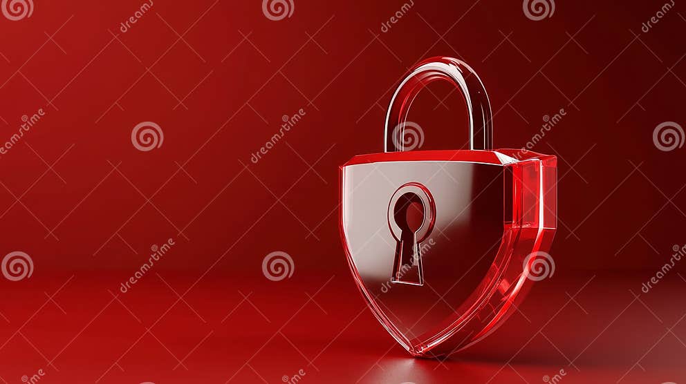 A Red Shield Shaped Padlock with a Keyhole Symbolizing Digital Security ...