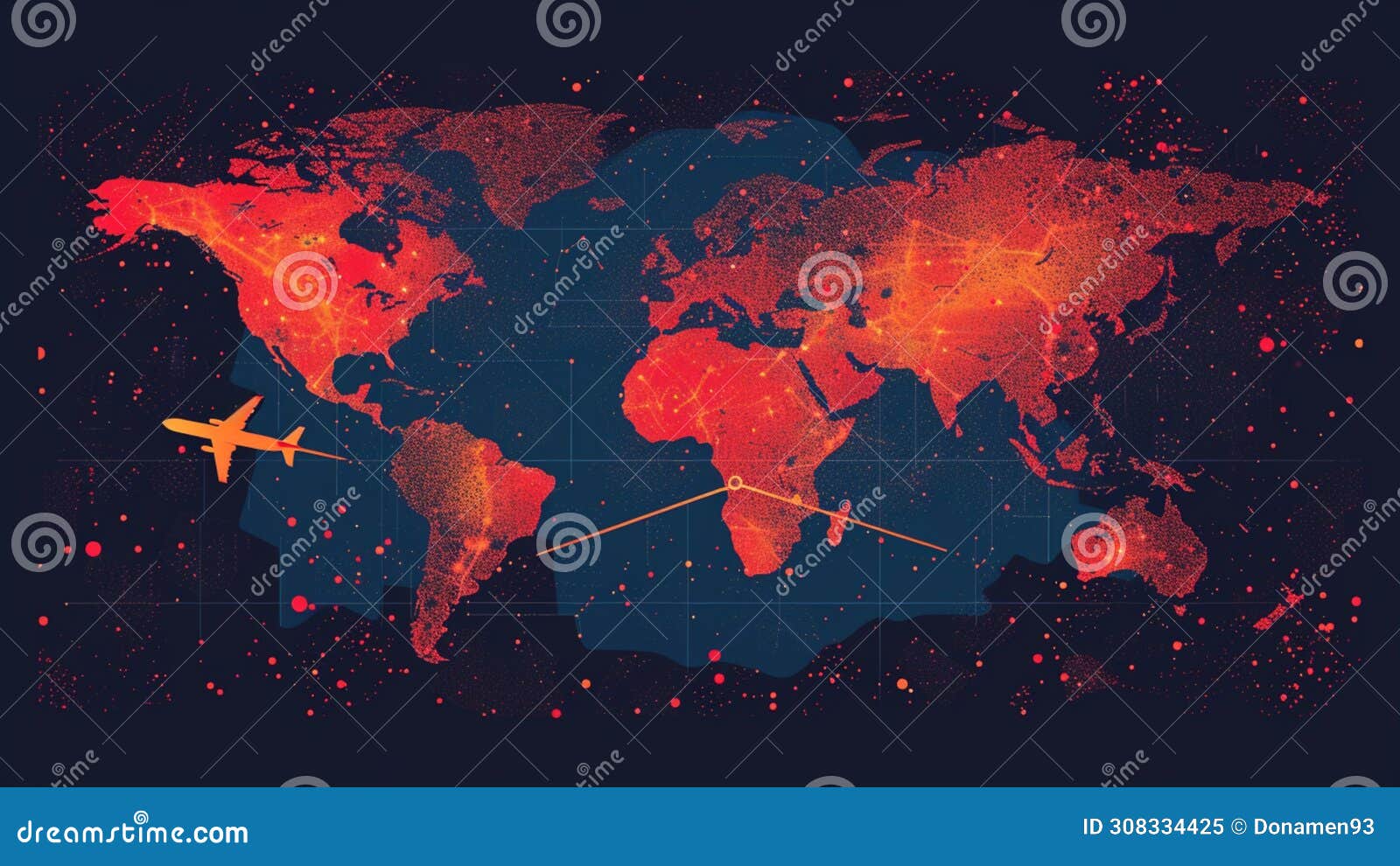 Red Shift: World Map on Dark Background Stock Illustration ...