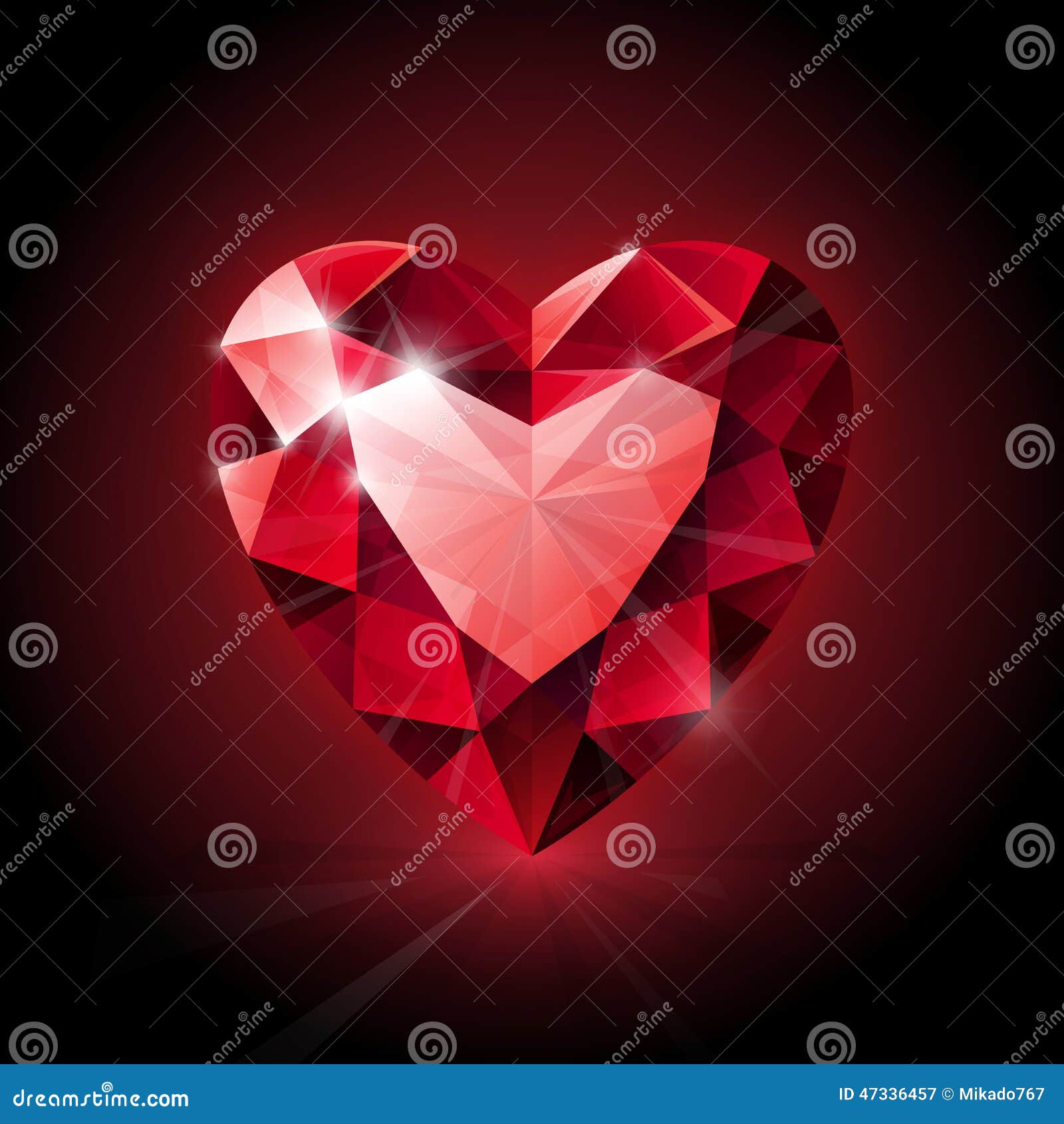 Red Shining Ruby Heart Shape on Dark Background Stock Vector ...