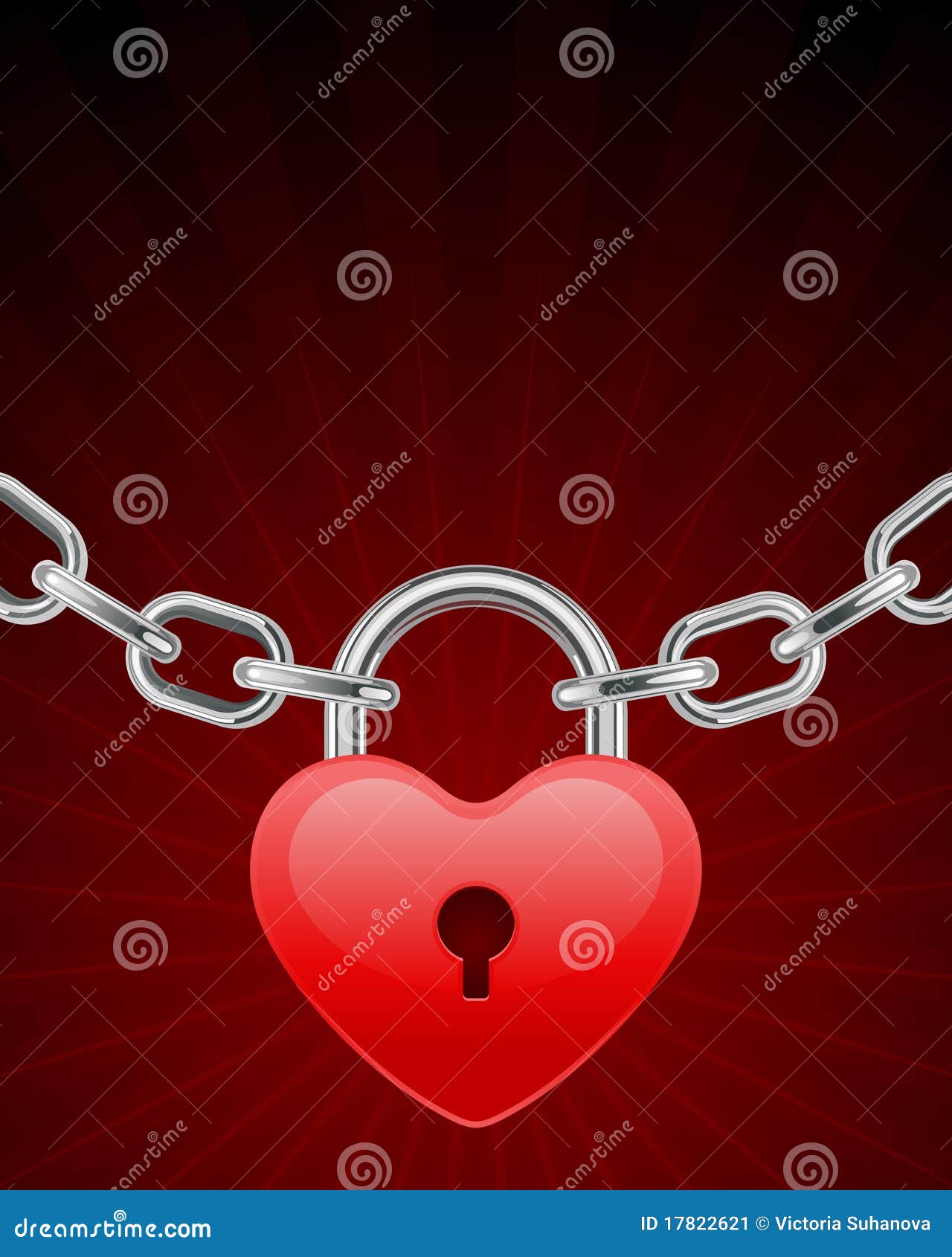 Red Shiny Heart Lock Shape On Chain Stock Vector - Illustration of gift ...