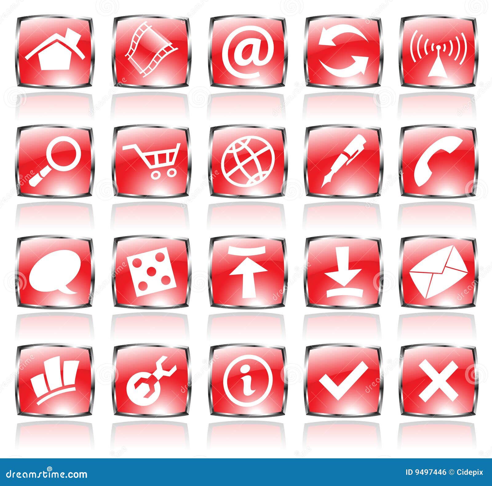 Red shiny icons stock vector. Illustration of frame, cart - 9497446