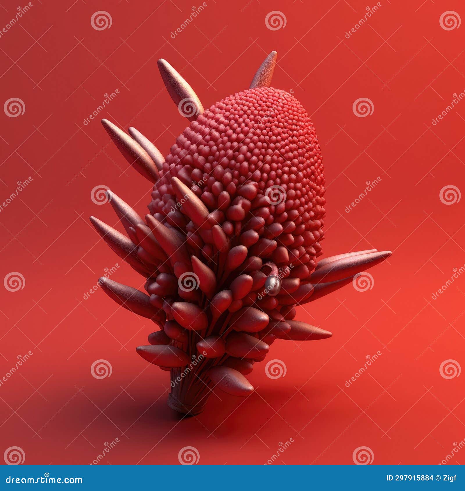 Red, Shiny Object with Spikes on it. this Object is Positioned in ...
