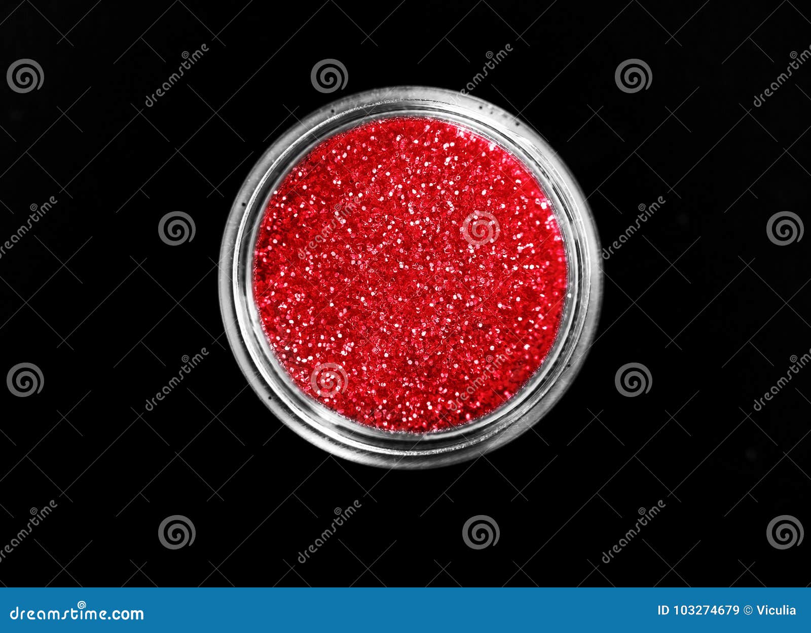 Red Shiny Sparkling Eye Shadow in Jar on Black Background Stock Image ...