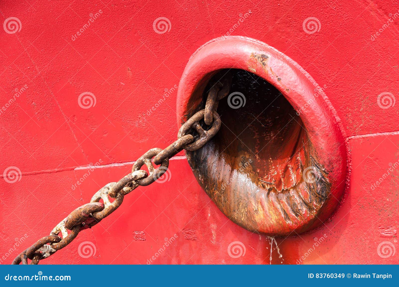 Red Ship Detail with Big Chain Stock Image - Image of chained, chain ...