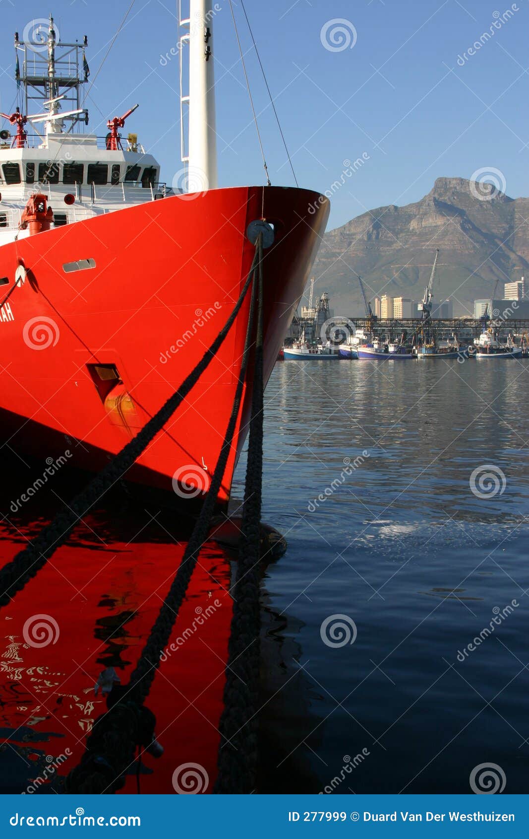 Red ship in Table bay stock image. Image of ship, anchor - 277999