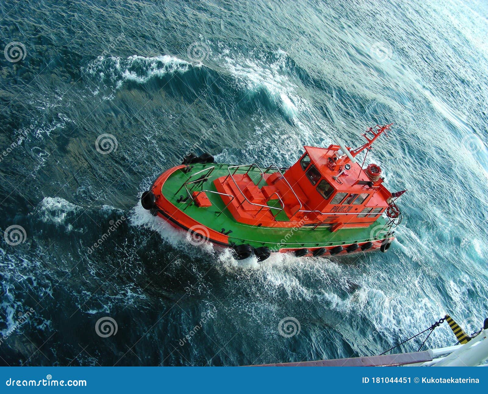 Red Ship Tugboat Sailing in the Blue Sea Breaking the Waves Editorial ...