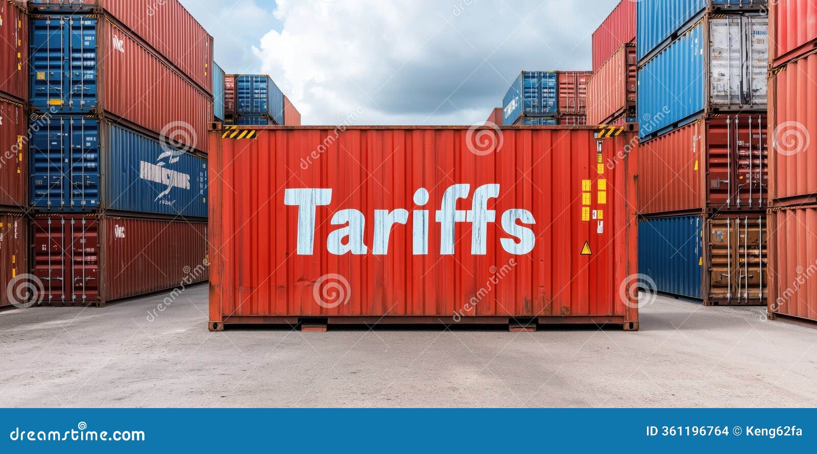 Red Shipping Container with Bold Word Tariffs Surrounded by Other ...