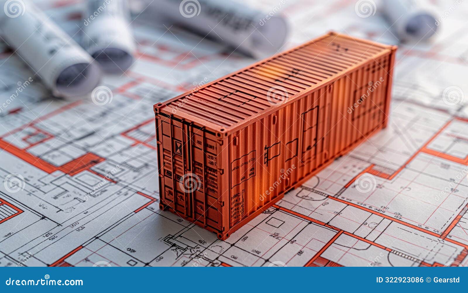 Red Shipping Container with Rolled Plans Stock Photo - Image of ...