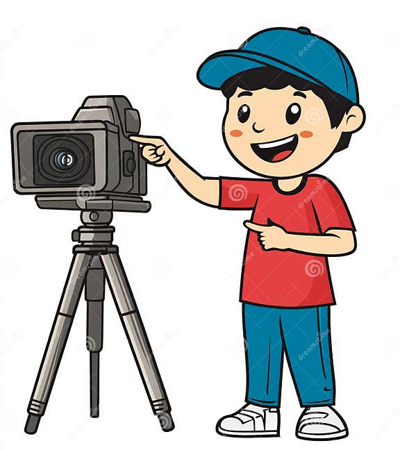 Red Shirted Cameraman Isolated on White Stock Image - Image of news ...