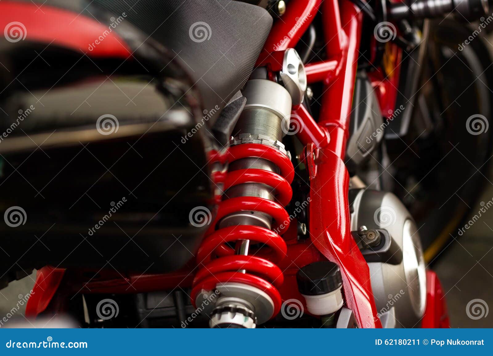 Red Shock Absorber S and Frame Motorcycle Stock Image - Image of metal ...