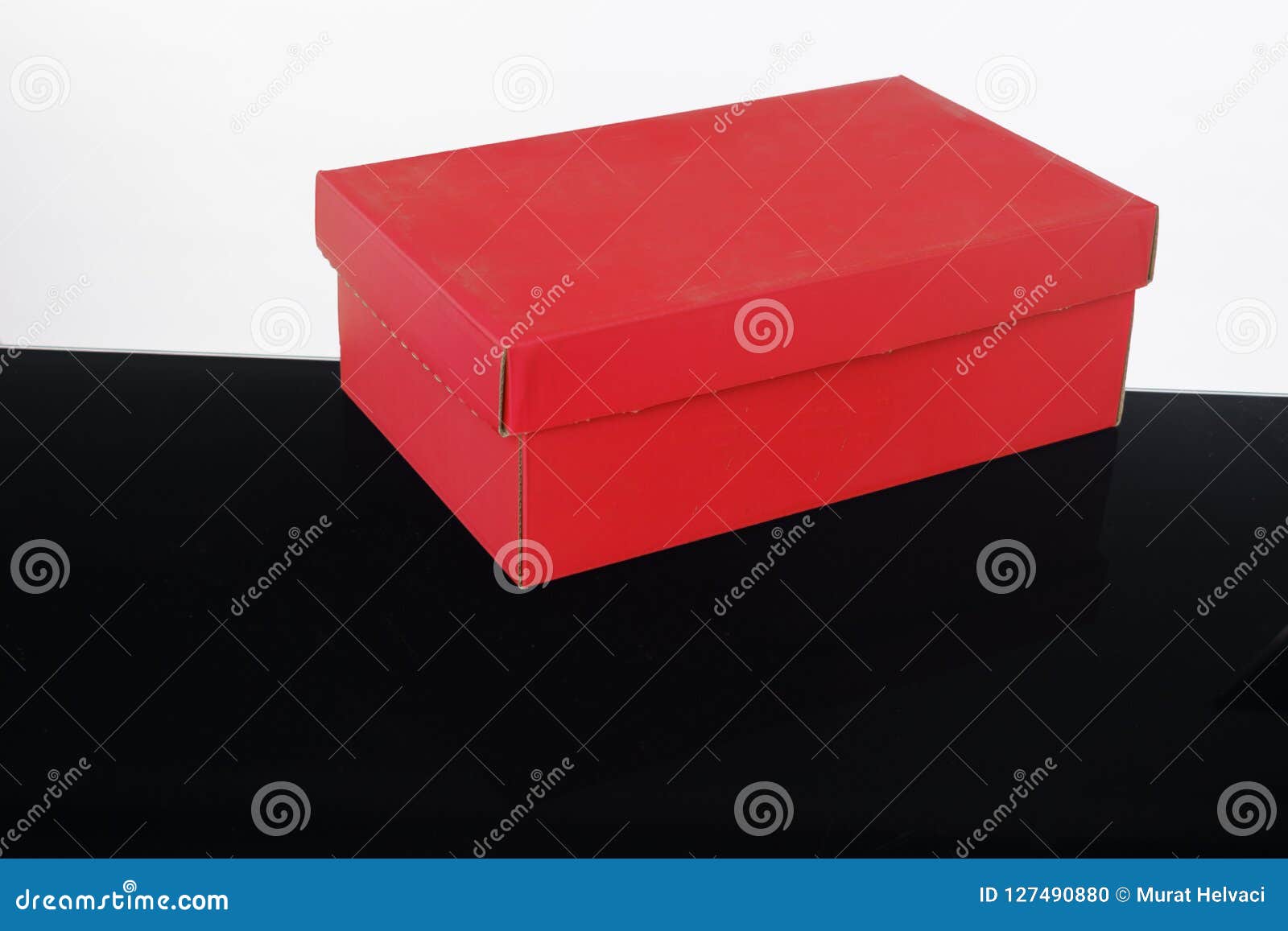 Red shoe box black floor stock photo. Image of object - 127490880