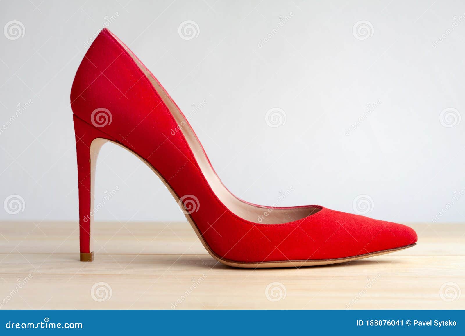 Red Shoes Made of Genuine Suede with High Heels. Stock Image - Image of ...