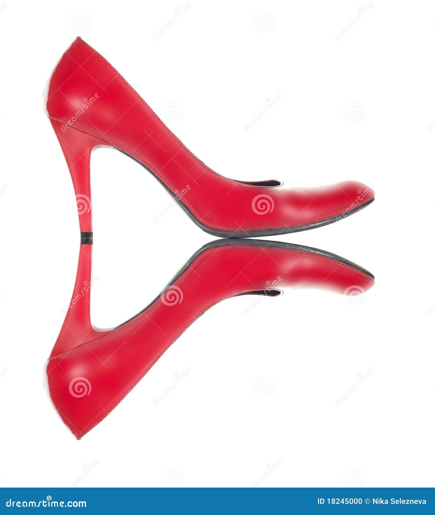 Red Shoes on a White Background with Reflection Stock Photo - Image of ...