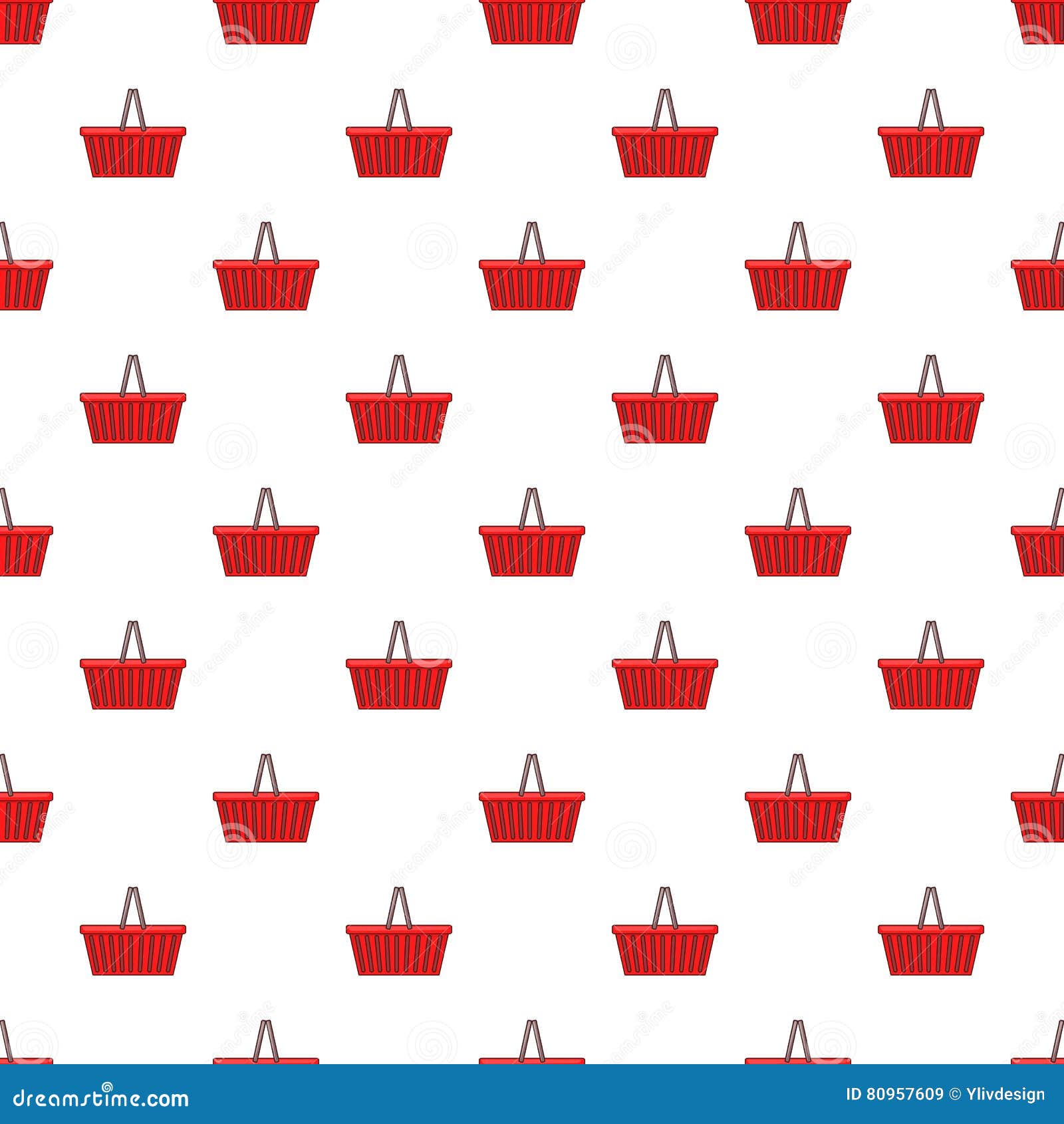 Red Shopping Basket Pattern, Cartoon Style Stock Vector - Illustration ...