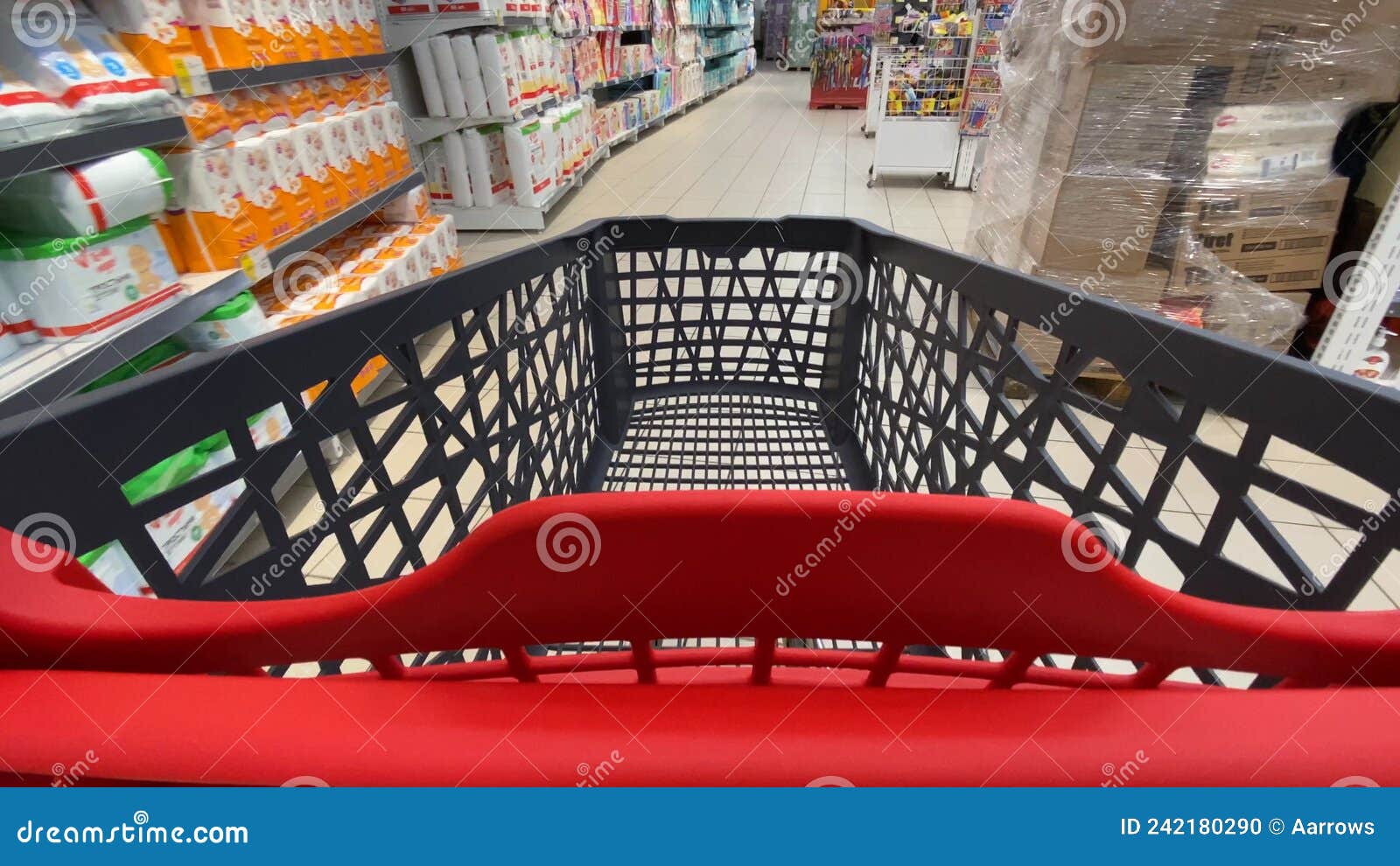 Red Shopping Trolley, Inside View of a Hypermarket. Editorial Image ...