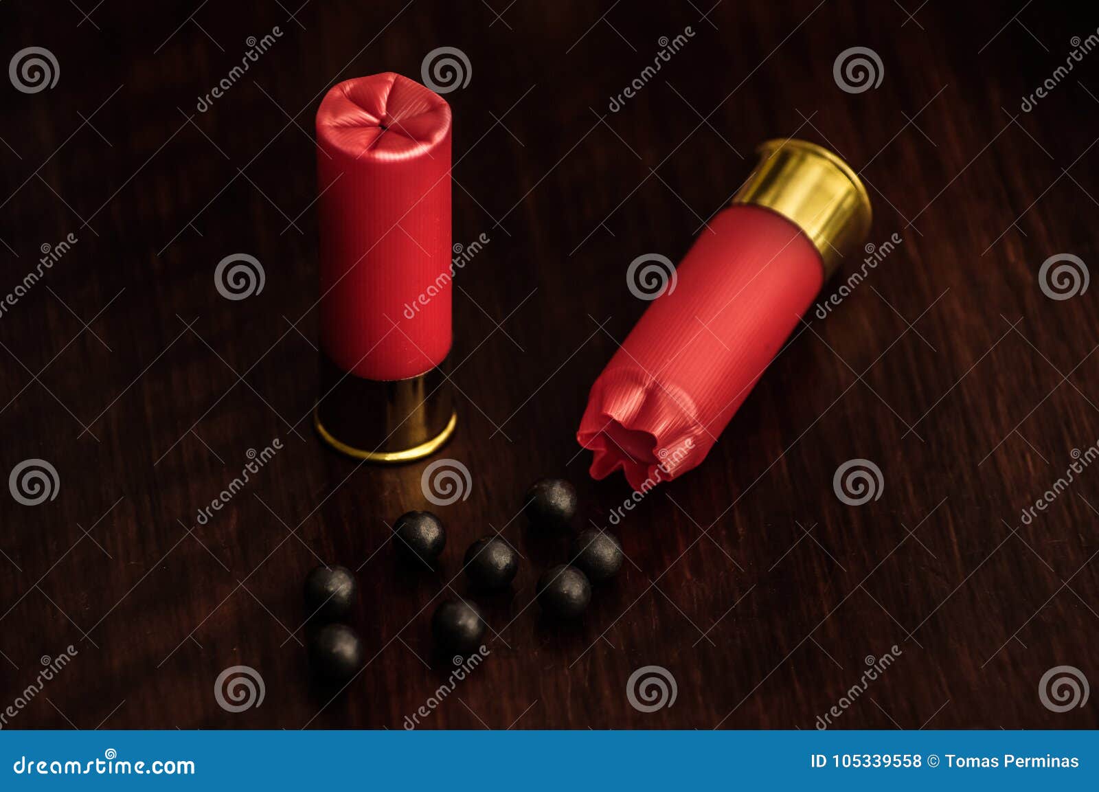 Red Shotgun Shells on a Wooden Surface Stock Photo - Image of cartridge ...
