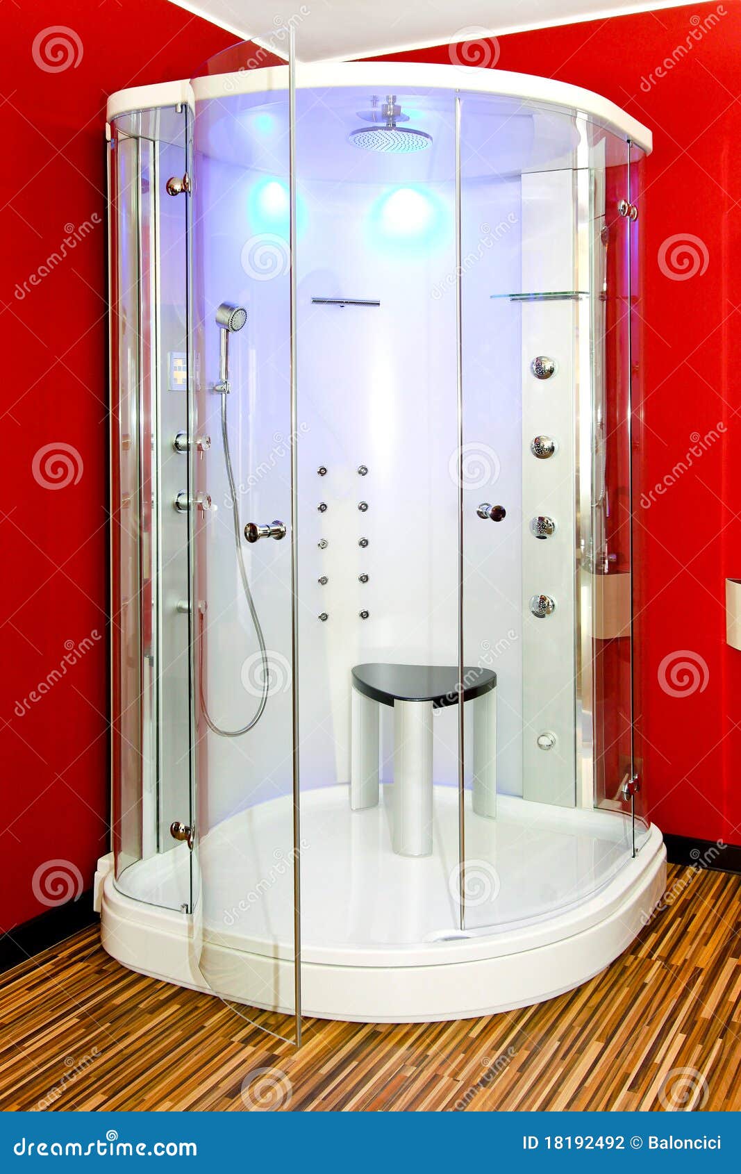 Red shower stock photo. Image of faucet, light, cabin - 18192492