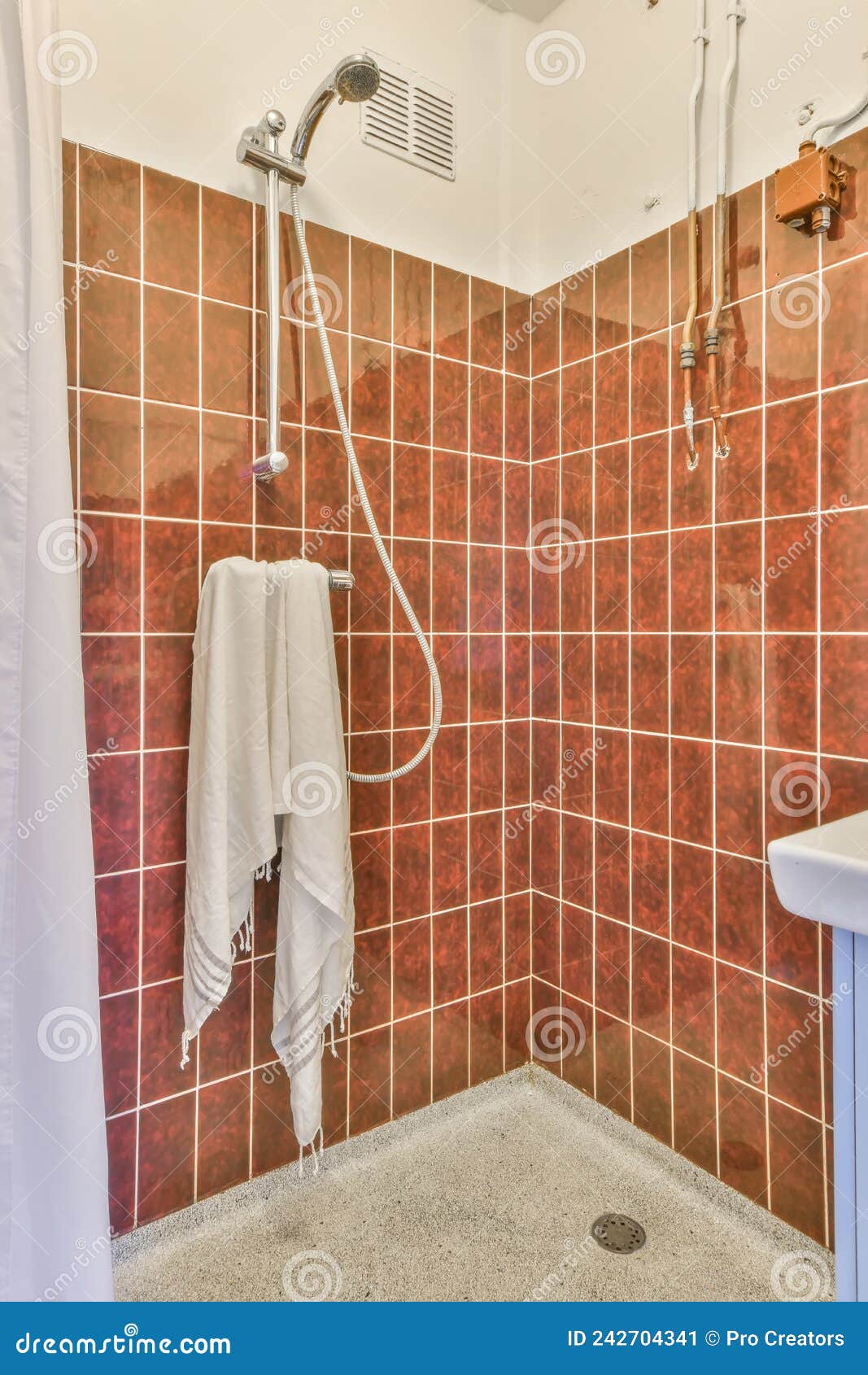 Red shower stock image. Image of towels, water, plumbing - 242704341