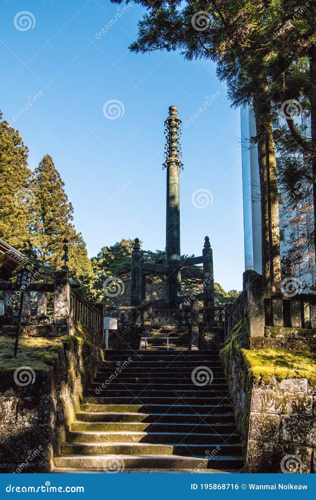 Red Shrine stock photo. Image of cold, bird, japan, overlooking - 195868716