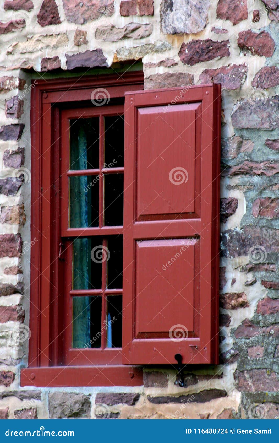 The Red Shutters Surround the Window. Stock Photo - Image of shutters ...
