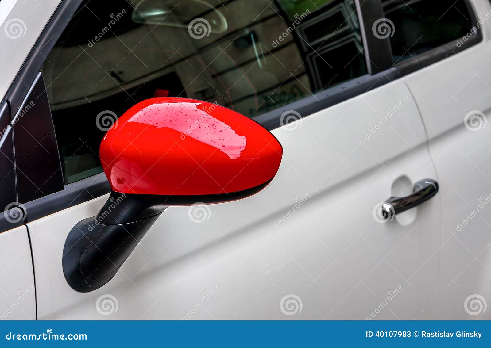 Red Side Mirror on White Car. Stock Image - Image of europe, closeup ...