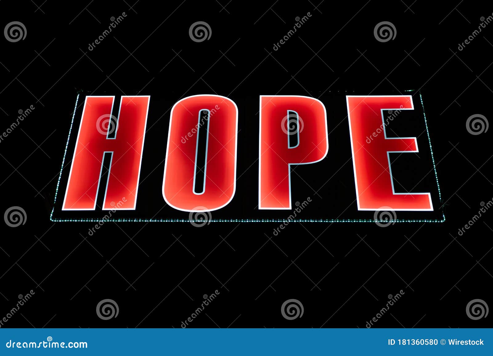 Red Sign that Reads Hope Decorated with Lights at Night Stock ...