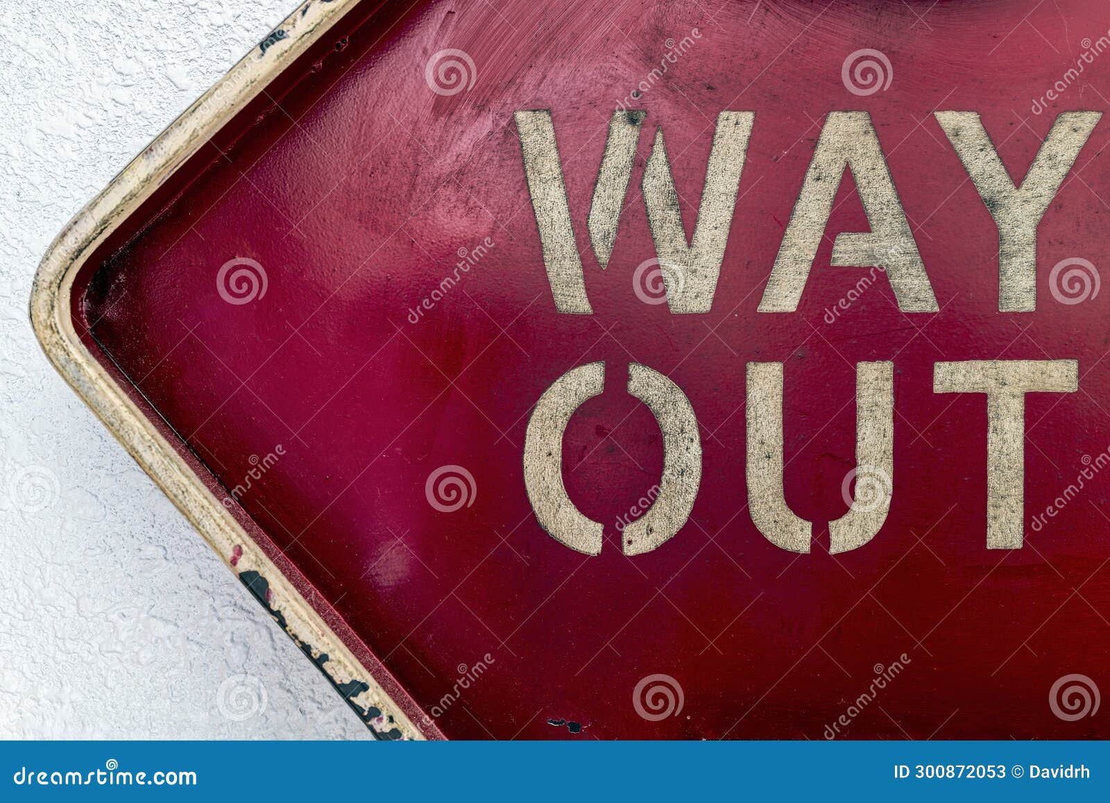 A Red Sign on a Wall Stenciled with the Words Way Out Stock Image ...