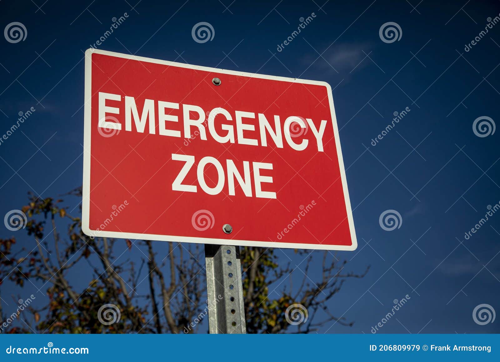 Red Sign with White Letters Stating Emergency Zone Stock Image - Image ...