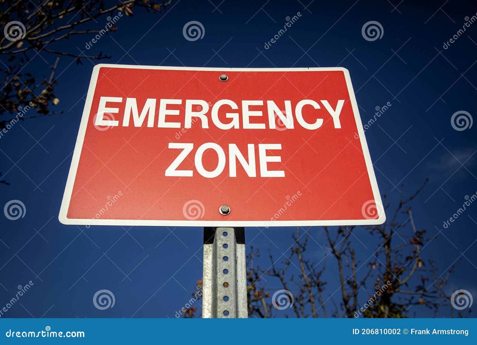 Red Sign with White Letters Stating Emergency Zone Stock Photo - Image ...