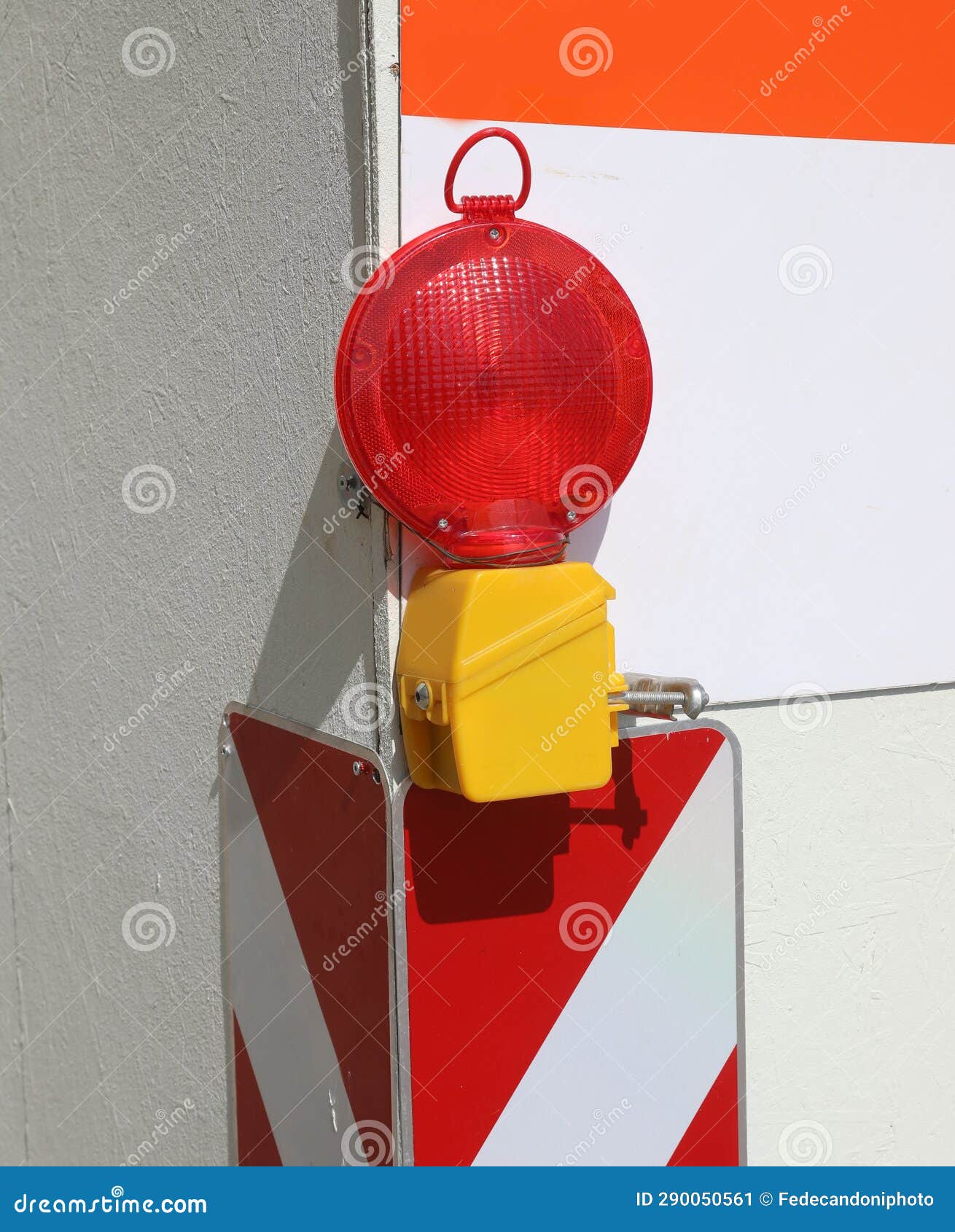 Red Signal Lamp in the Corner of the Road Construction Site Stock Image ...