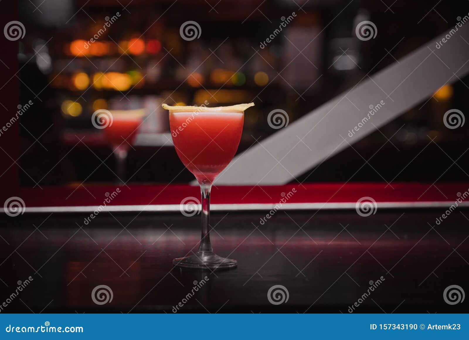 Red Signature Cocktail in the Dark Bar Stock Photo - Image of bokeh ...