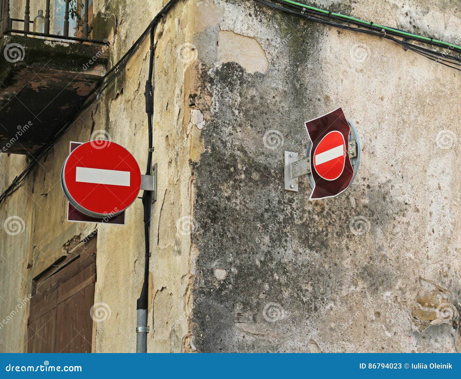 Red Signs `No Entry` Hanging On The Facade Royalty-Free Stock Photo ...