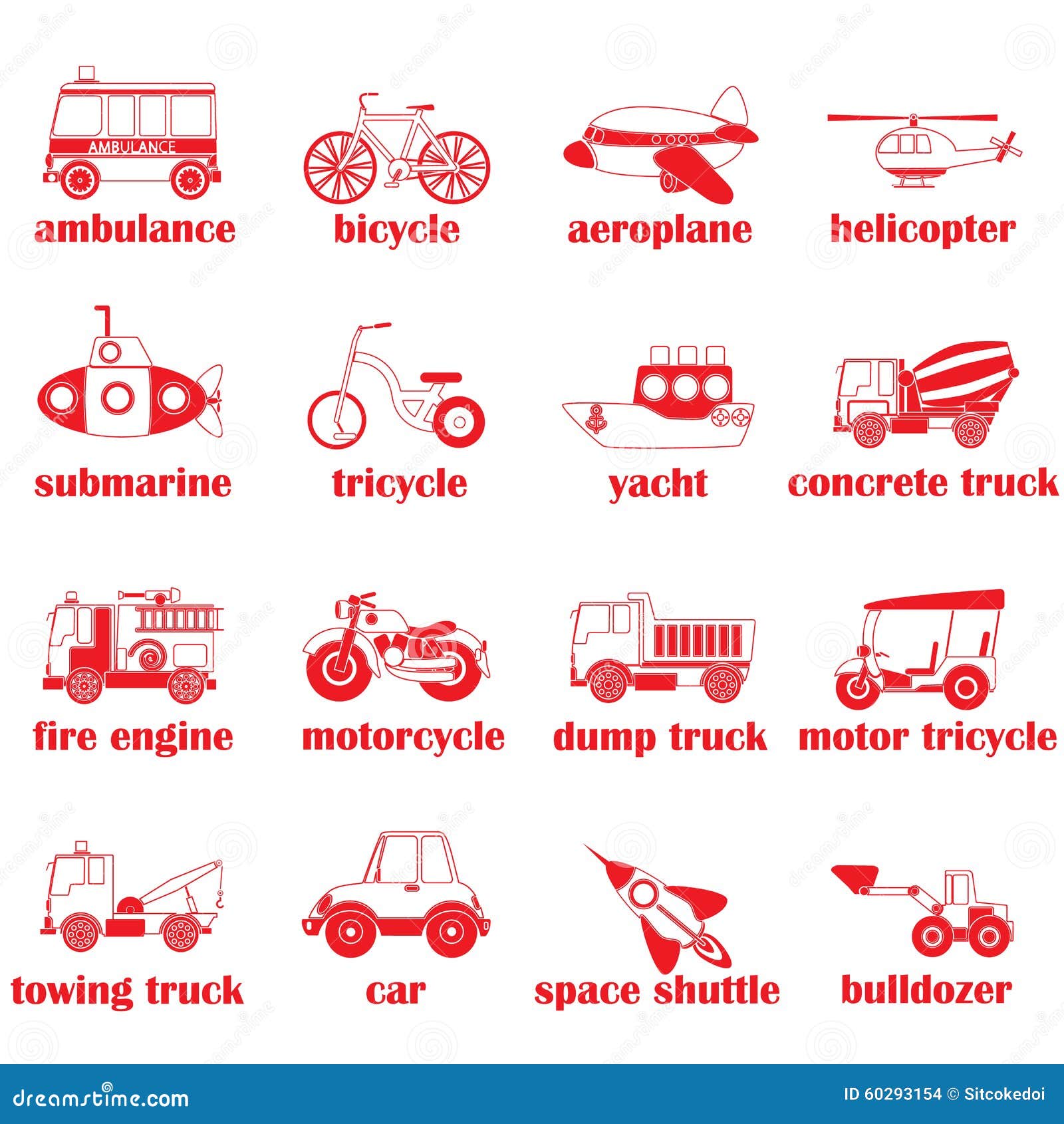 Red Silhouette and Shape Icons of Vehicle Stock Vector - Illustration ...