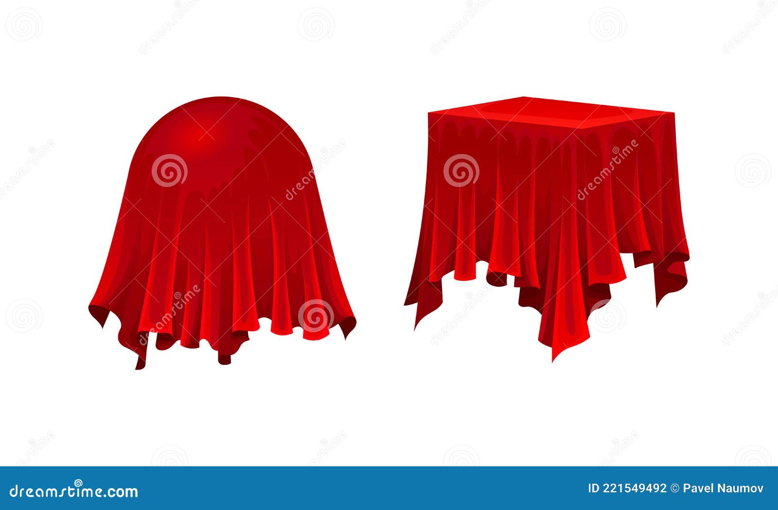 Red Silk Cloth or Smooth Fabric Covering Different Objects Vector Set ...