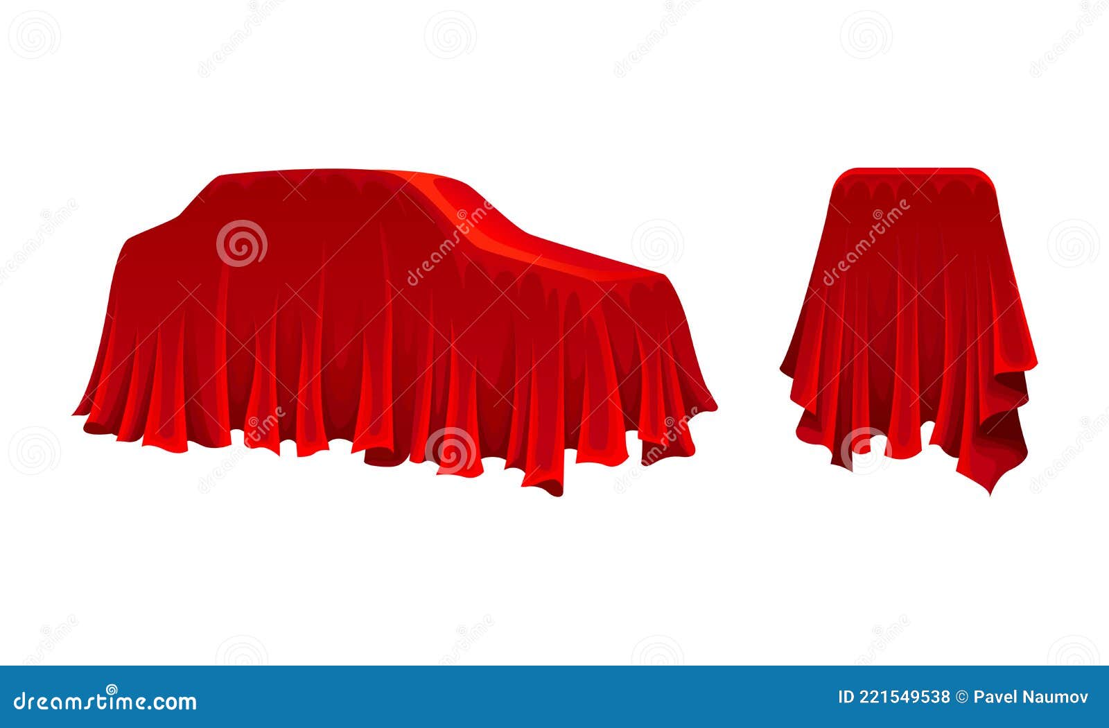 Red Silk Cloth or Smooth Fabric Covering Different Objects Vector Set ...