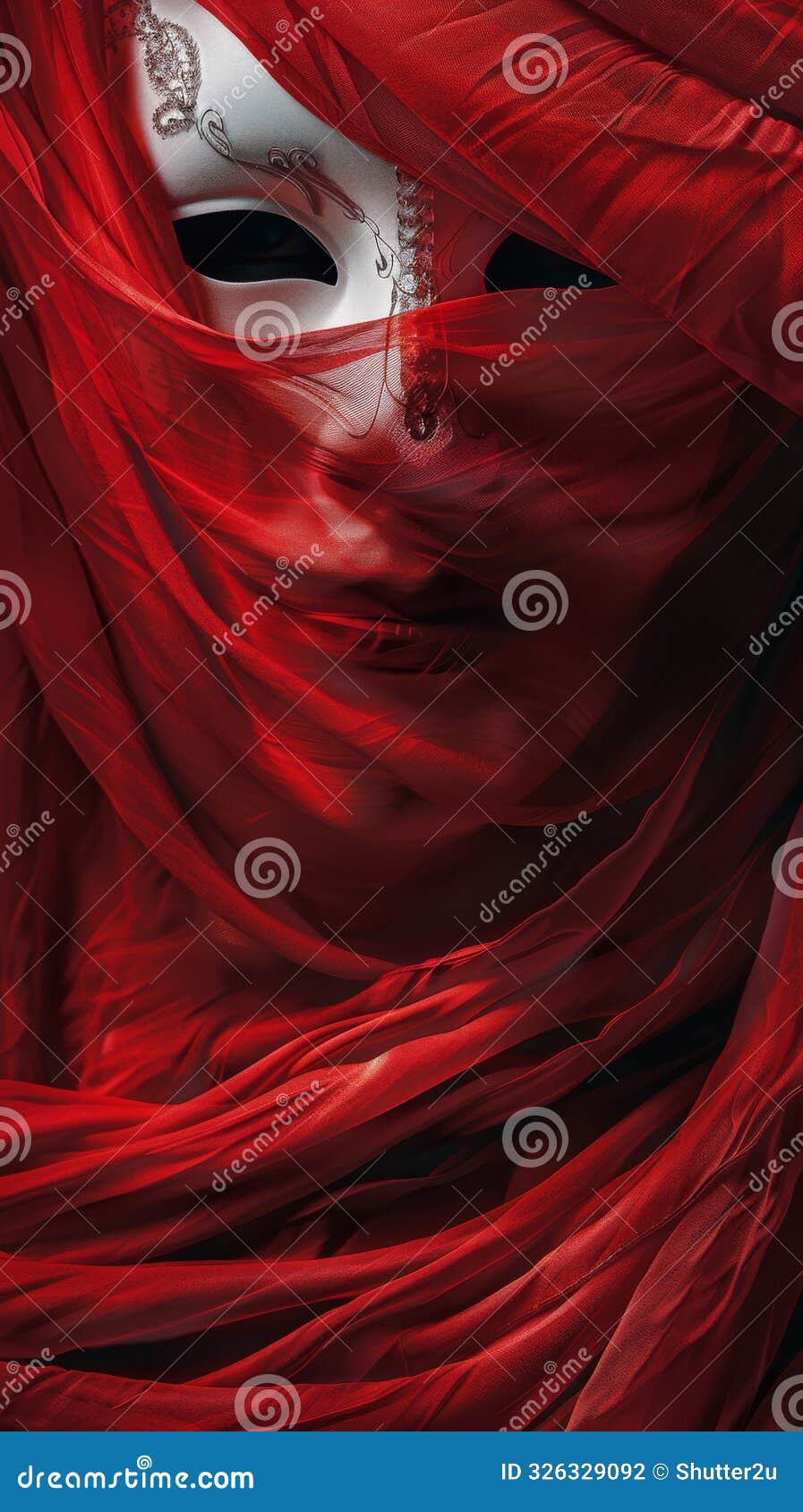 Red Silk Ripples Behind a Ghostly Mask a Powerful Image for an Upscale ...