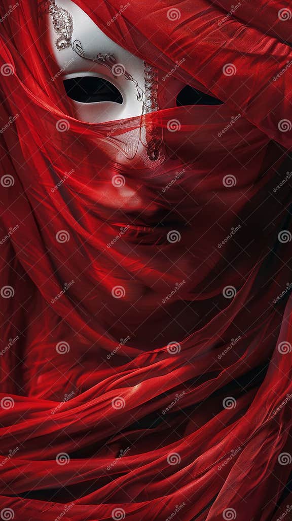 Red Silk Ripples Behind a Ghostly Mask a Powerful Image for an Upscale ...