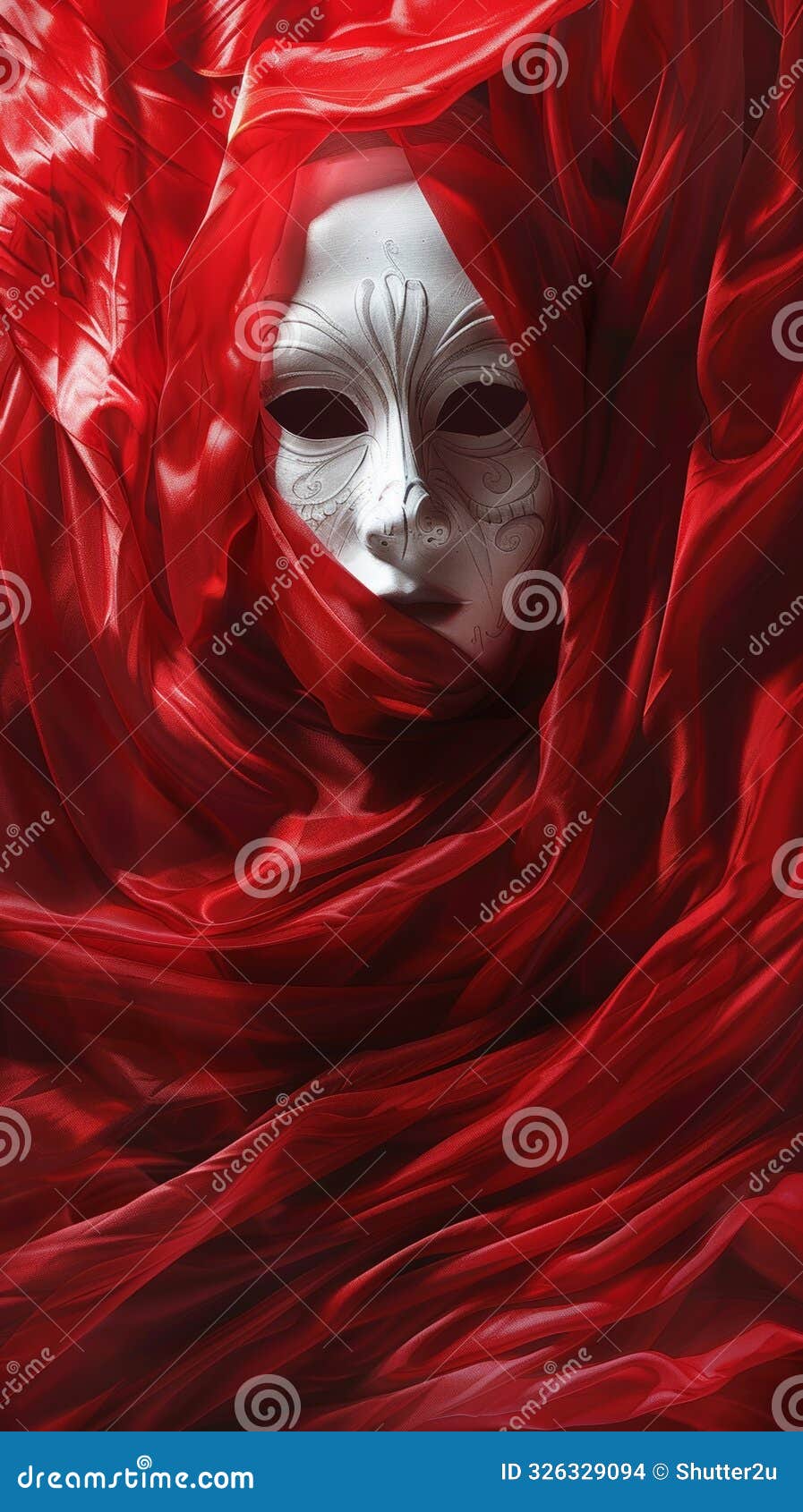 Red Silk Ripples Behind a Ghostly Mask a Powerful Image for an Upscale ...