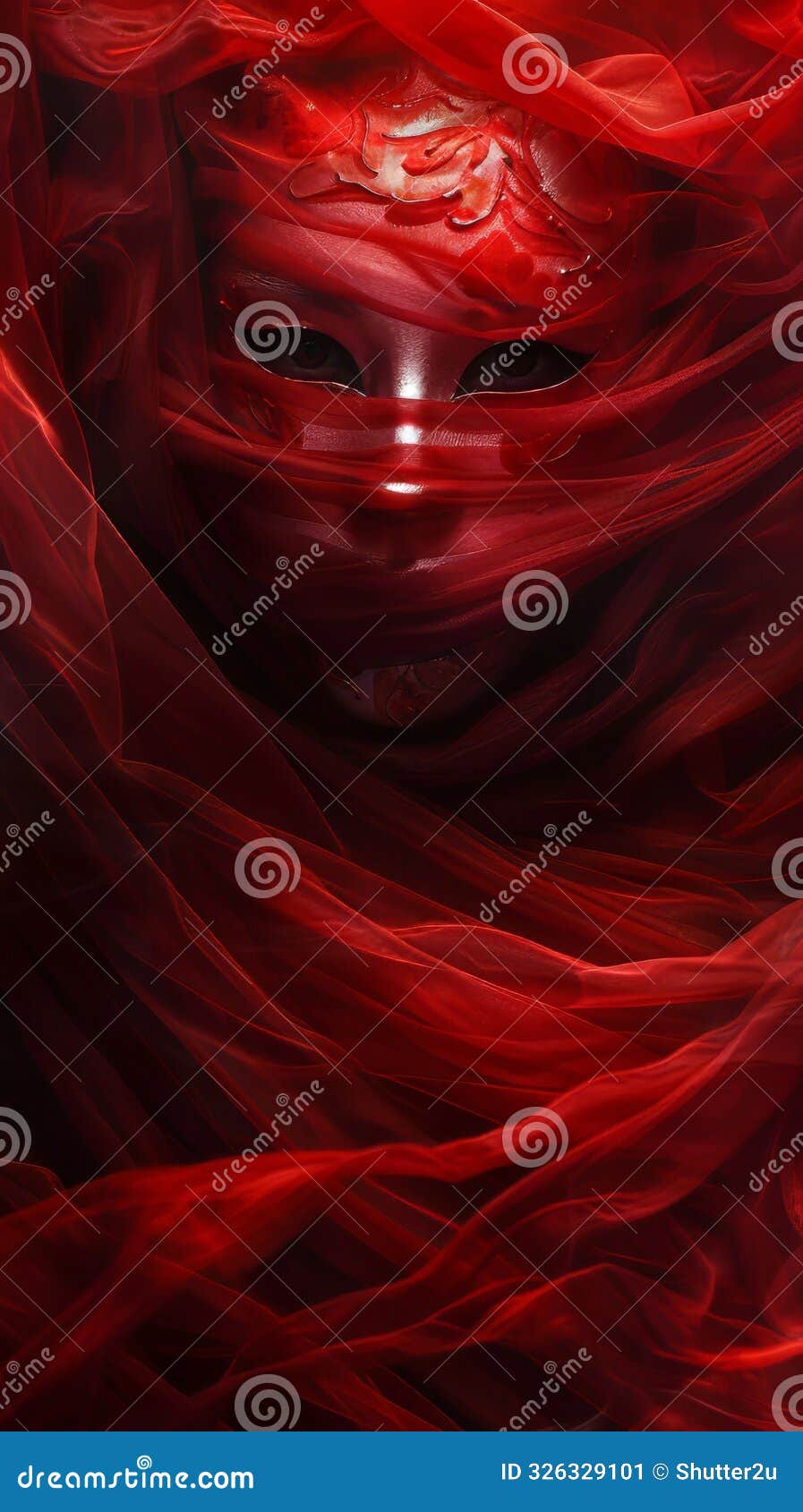 Red Silk Ripples Behind a Ghostly Mask a Powerful Image for an Upscale ...