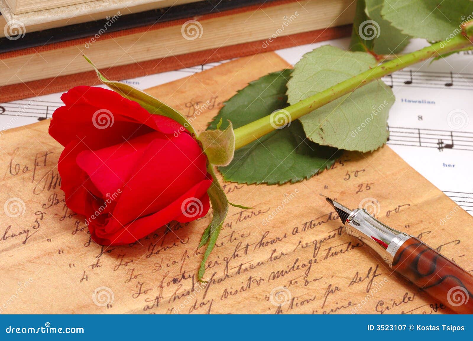 Red Silky Rose with Vintage Pen Stock Image - Image of cherish, wife ...
